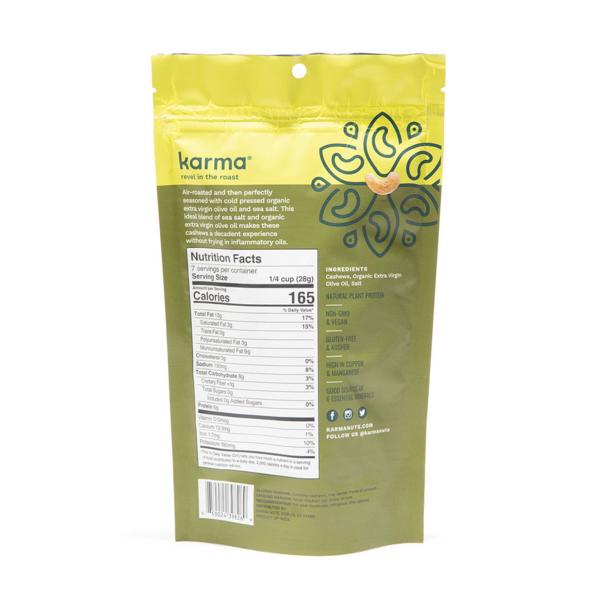 Karma Nuts Sea Salt Roasted Cashews, air roasted, salted , non gmo ...