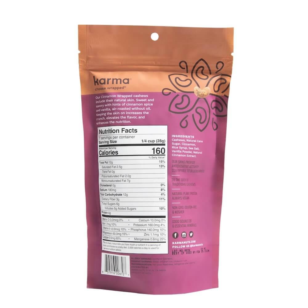 Karma Nuts Cinnamon Wrapped® Cashews, Air-Roasted, sweet, salted ...