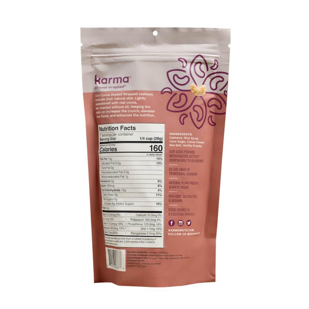 Karma Nuts Cocoa Dusted Wrapped® Cashews, Air Roasted, sweet, salted ...