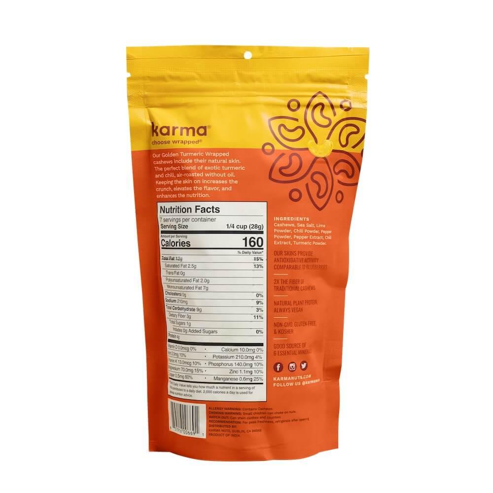 Karma Nuts Golden Turmeric Wrapped® Cashews, air roasted, salted ...