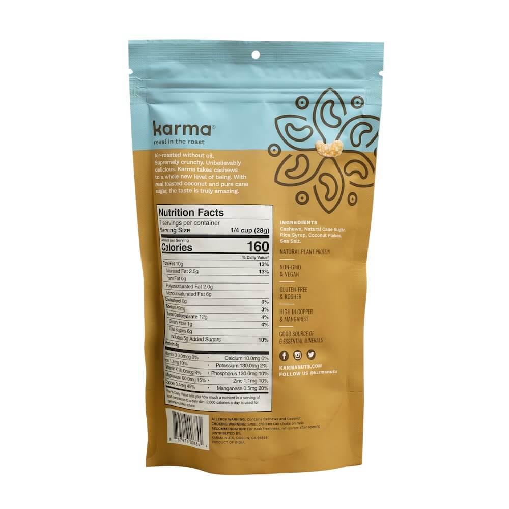 Karma Nuts Toasted Coconut Roasted Cashews, air roasted, sweet, salted ...